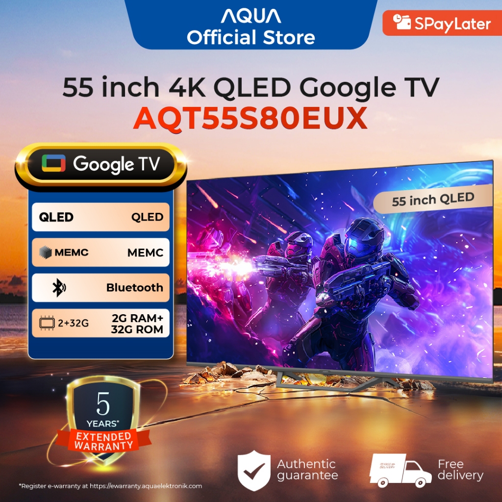 Jual AQUA Elektronik TV AQT55S80EUX - 4K HDR - Google TV - Bezel Less ...