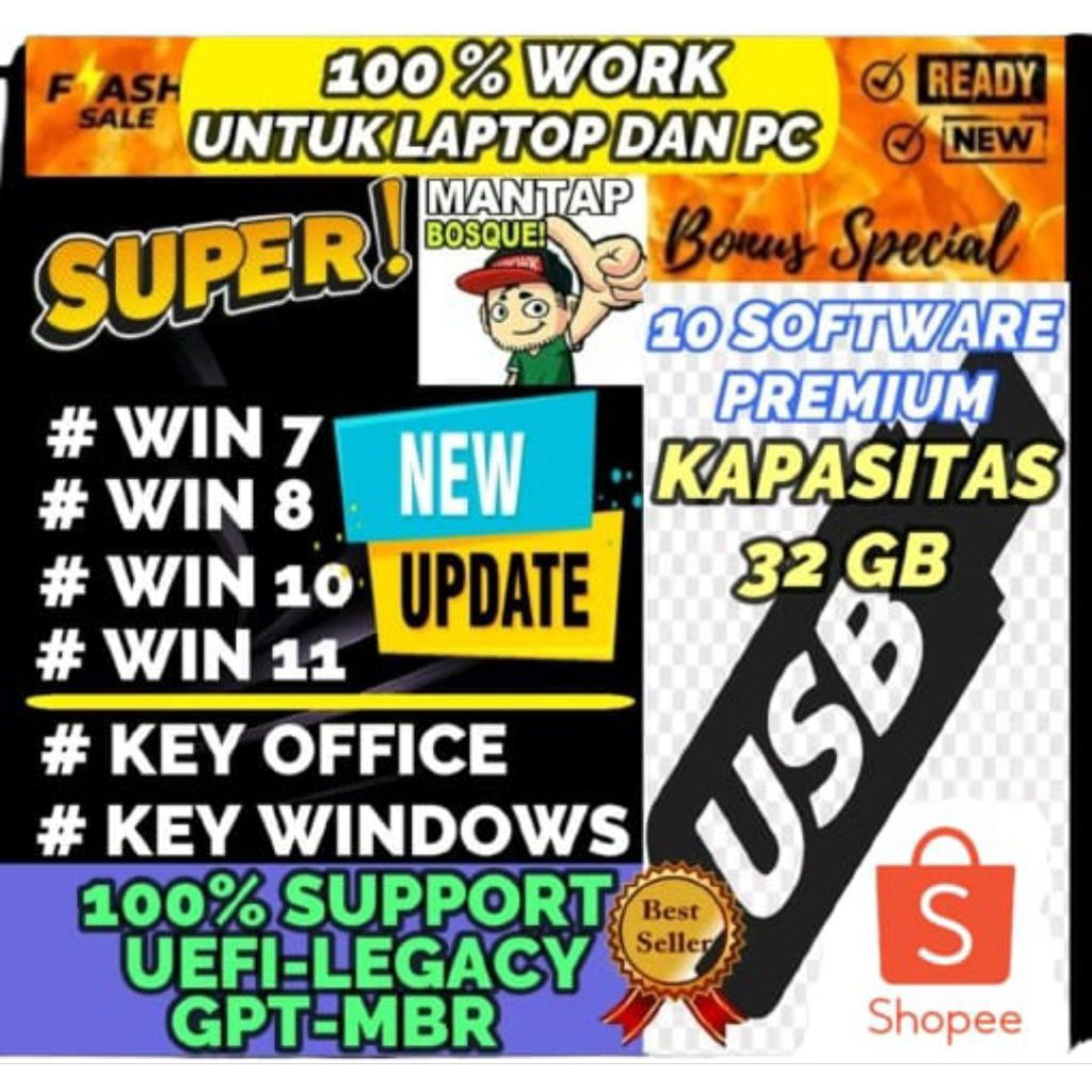Jual FLASHDISK BOOTABLE WINDOWS 11,10,8,7 UPDATE VIA FLASHDRIVE ...