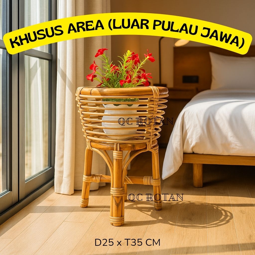 Jual Luar Jawa Standing pot bunga rotan minimalis estetik fernis/vas ...