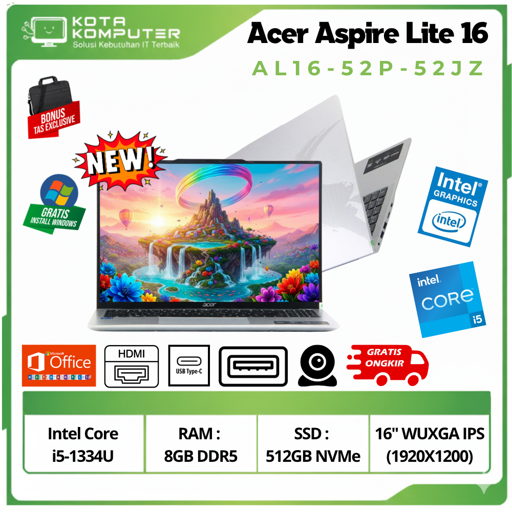 Jual LAPTOP Acer Aspire Lite 16 AL16-52p-52JZ i5 Gen13 Ram 8GB DDR5 SSD ...