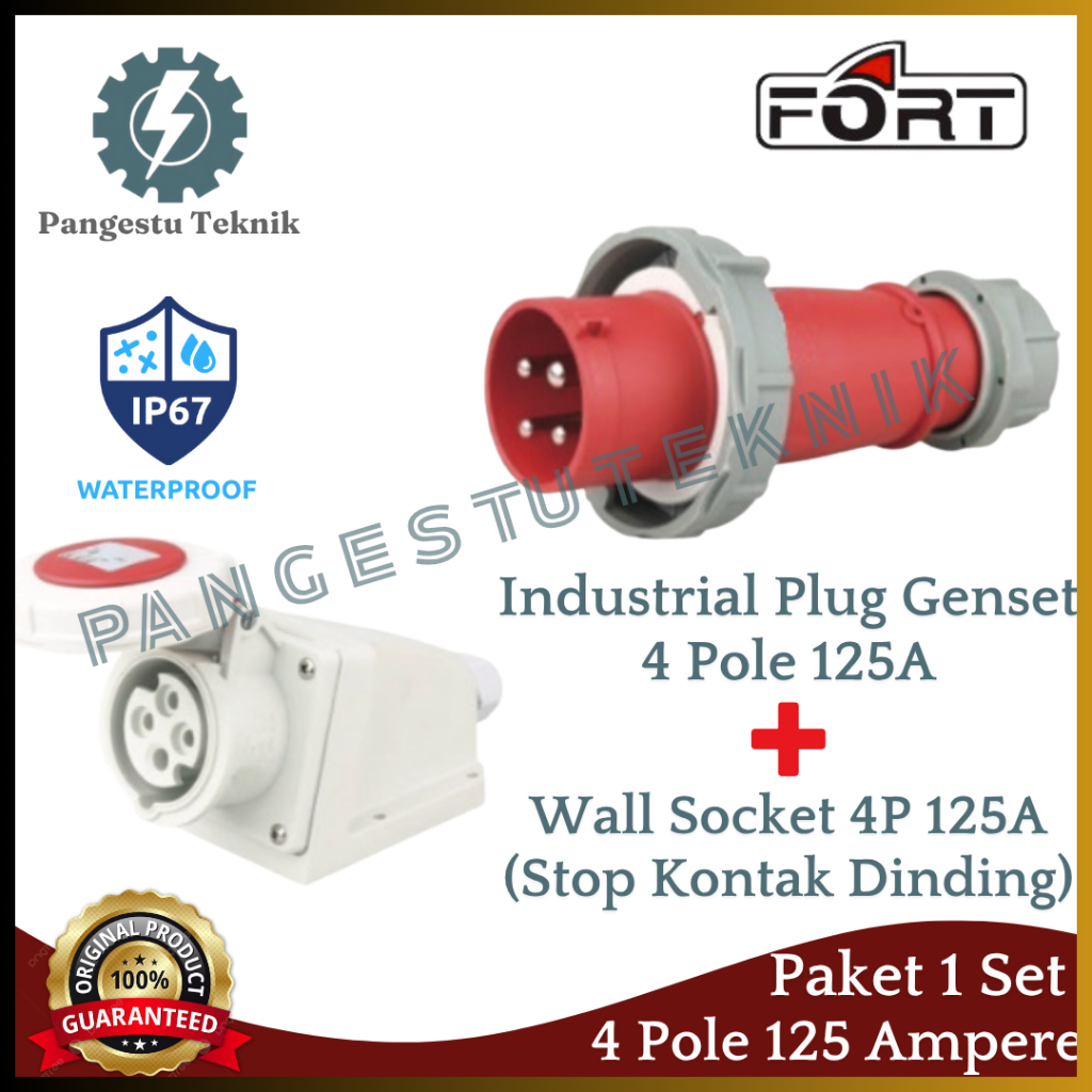 Jual Industrial Plug Genset + Wall Socket 4 Pin 125A Waterproof IP67 ...
