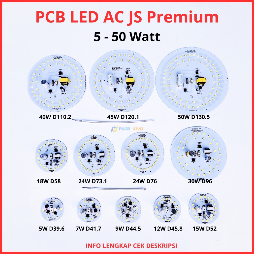 Jual PCB LED AC JS Premium 5 7 9 12 15 18 24 30 40 45 50 Watt Modul ...