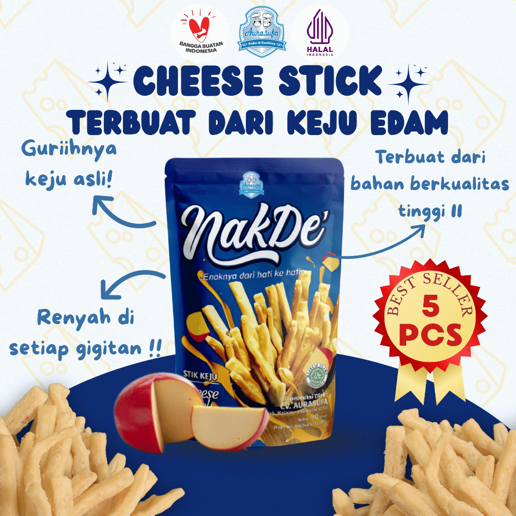 Jual Cemilan Stik Keju Edam Makanan Halal NakDe Cheese Stick Snack ...