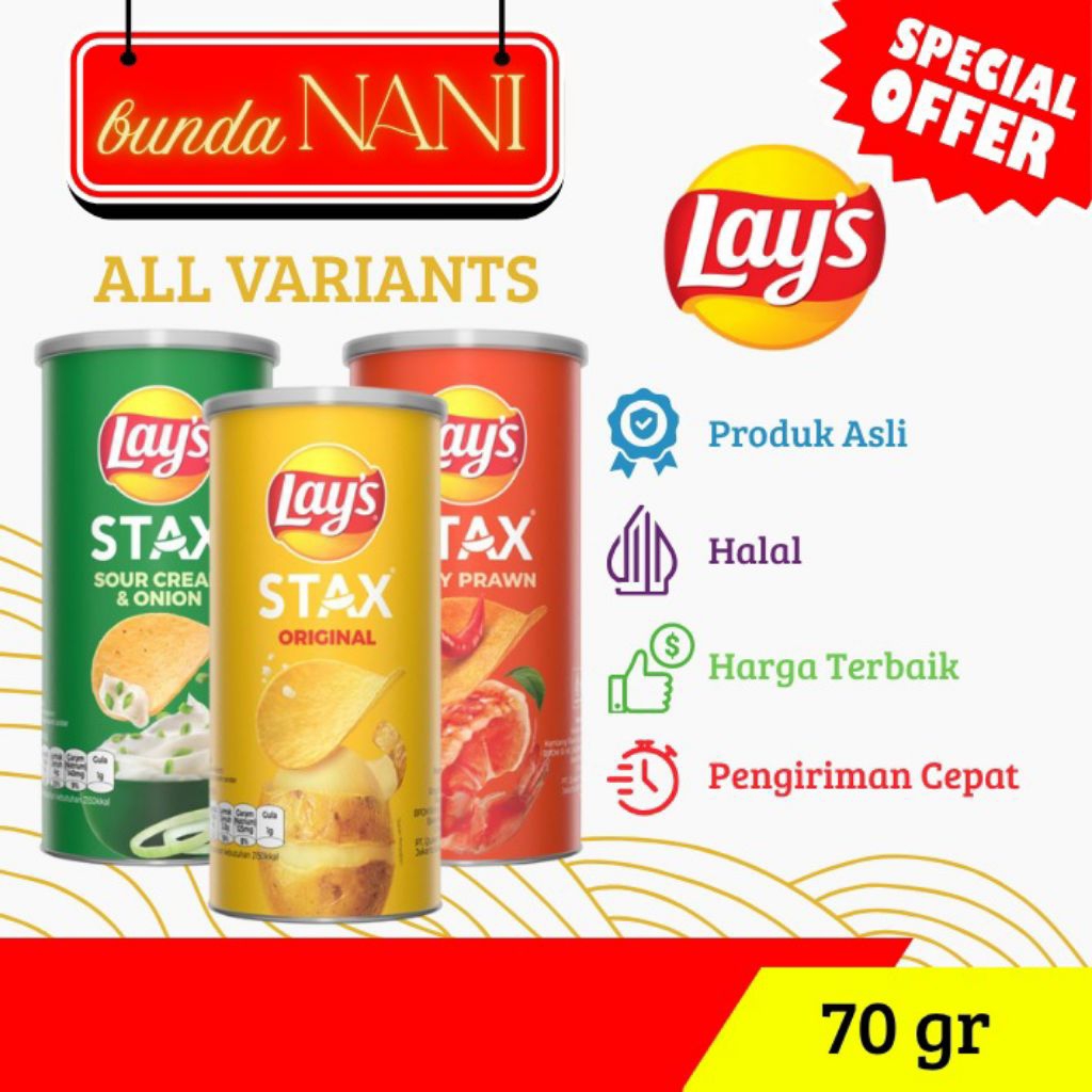 Jual Lays Stax 70 gr Potato Chip Lays's 70gr Chips Potato Halal ...
