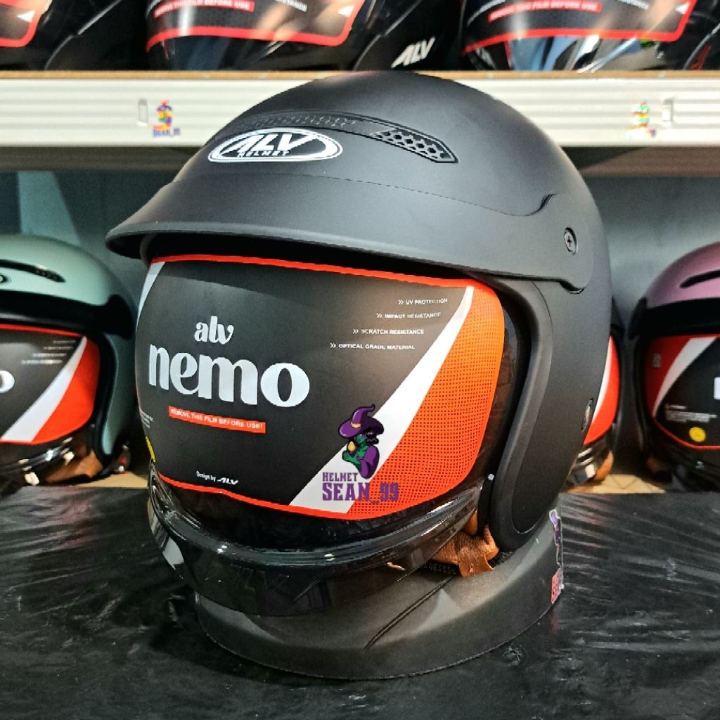 Jual HELM RETRO ALV NEMO BLACK DOFF VISOR LIGHT SMOKE ORIGINAL SNI ...