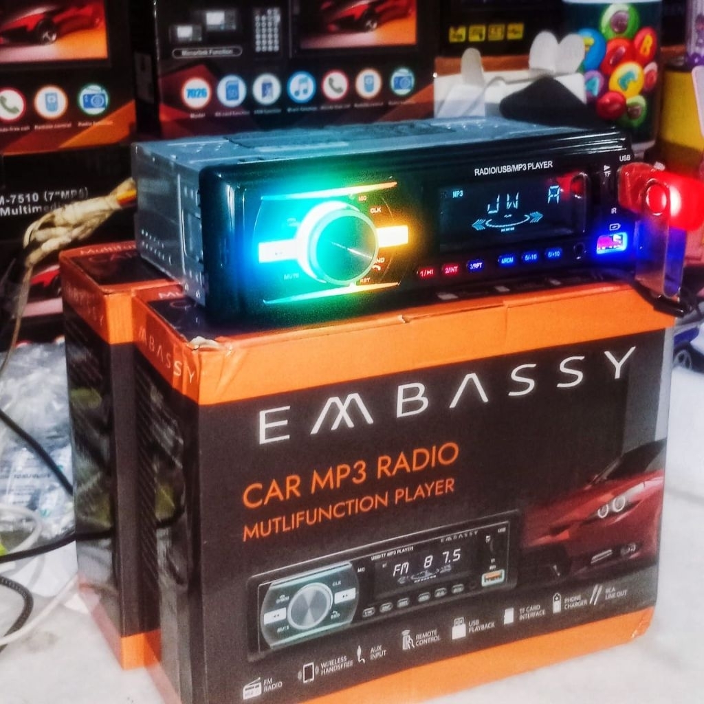 Jual Tape mobil Head Unit Single Din EMBASSY Mp3 2USB Bluetooth Body ...
