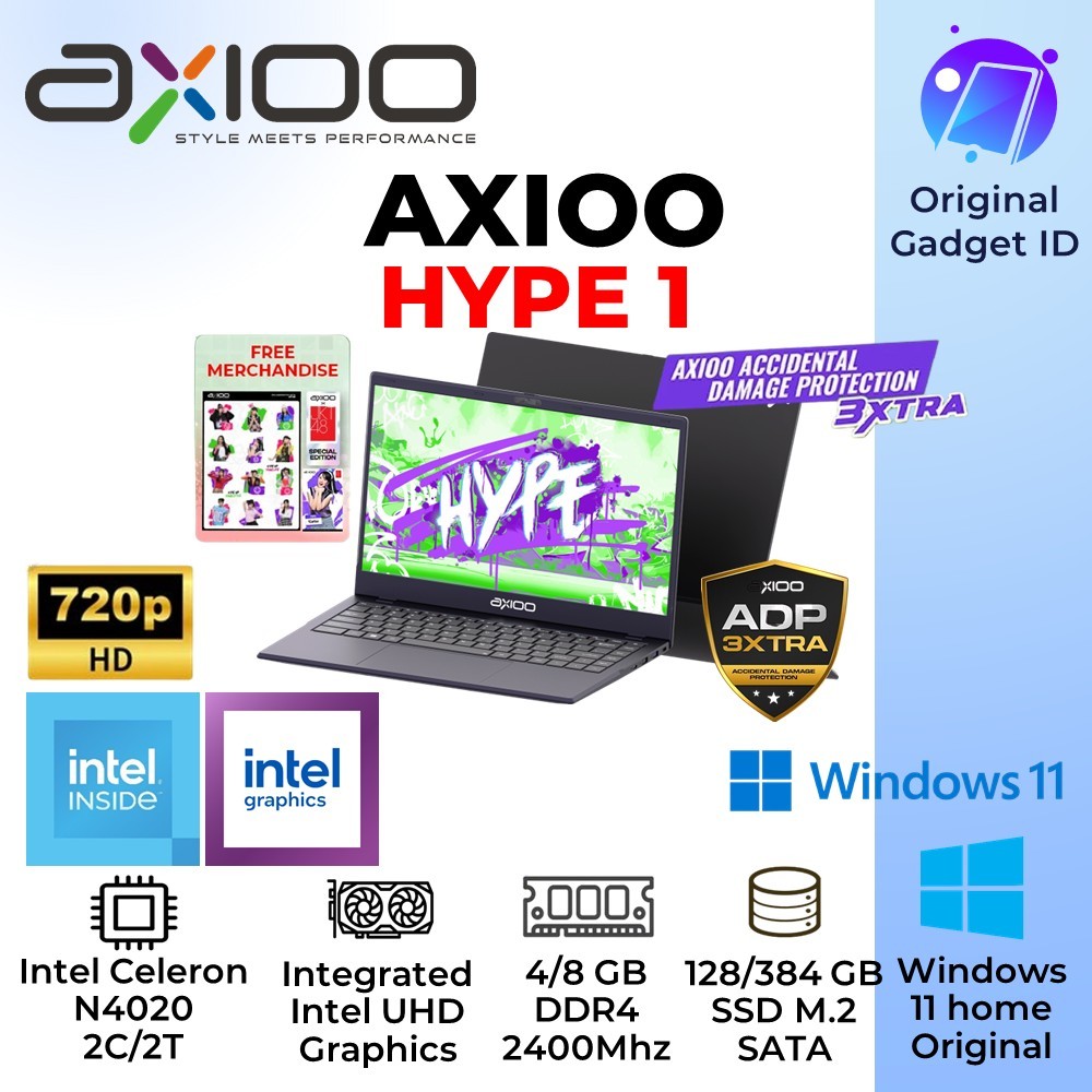 Jual Axioo Hype 1 | Intel N4020 Ram 4/8GB 128/384GB SSD Windows 11 14 ...