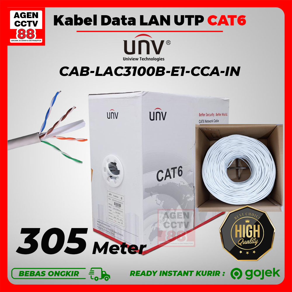Jual Kabel Network Data LAN UTP CAT6 300M 300 Meter UNVIEW UNV Putih ...