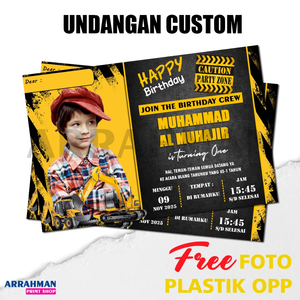 Jual Isi 60 Lembar Undangan Ulang Tahun Anak Cowok Tema Excavator ...