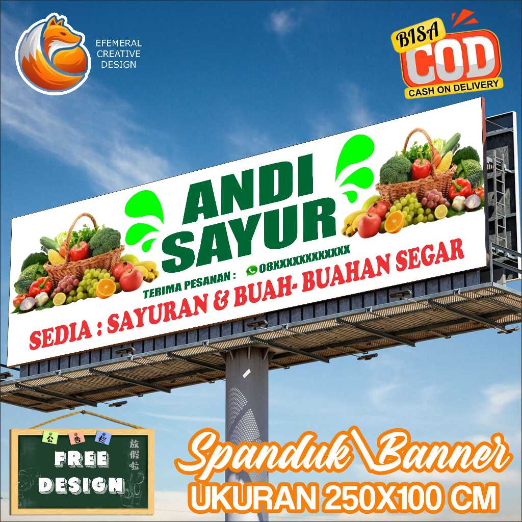 Jual Cetak Spanduk Banner Toko Sayuran 250X100 Cm Free Desain Dan ...