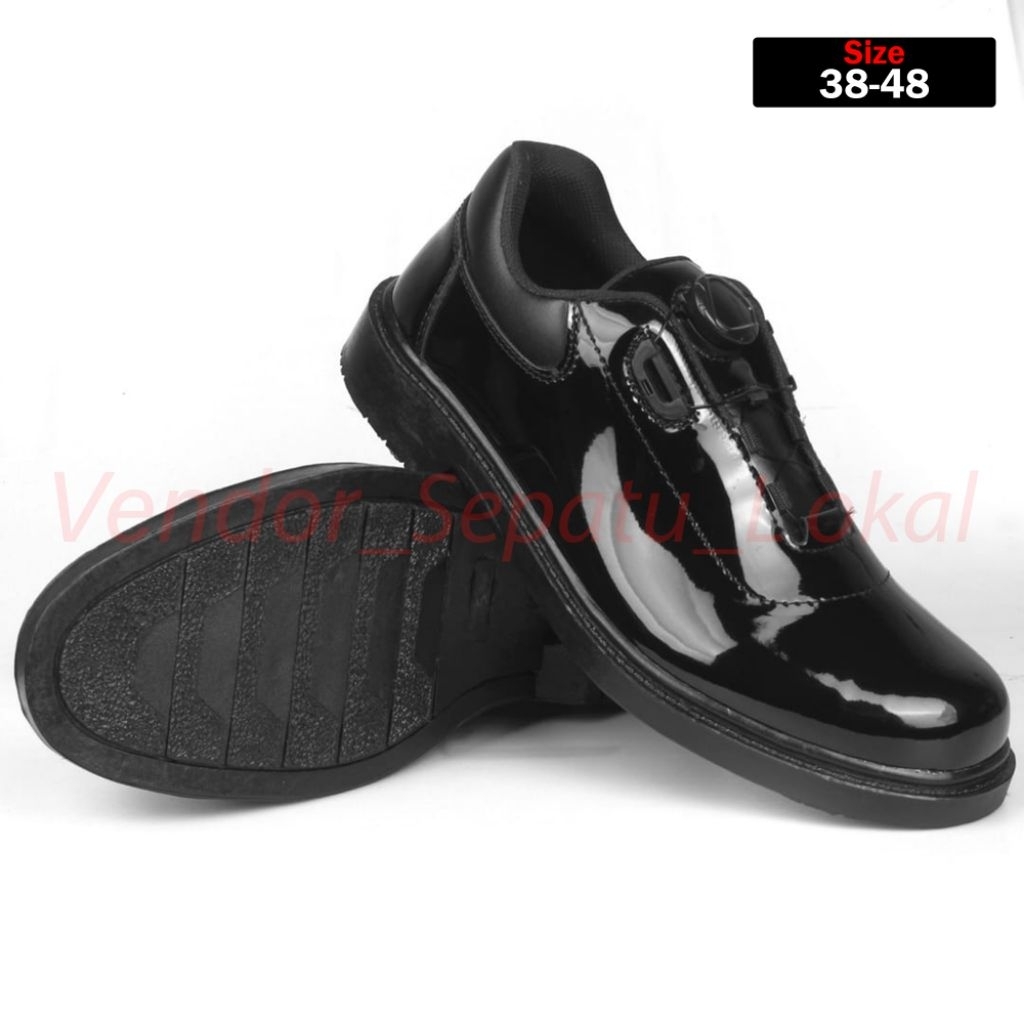 Jual SEPATU PDH PENDEK TALI PENTOPEL PRIA DINAS HITAM KILAP SINTETIS ...