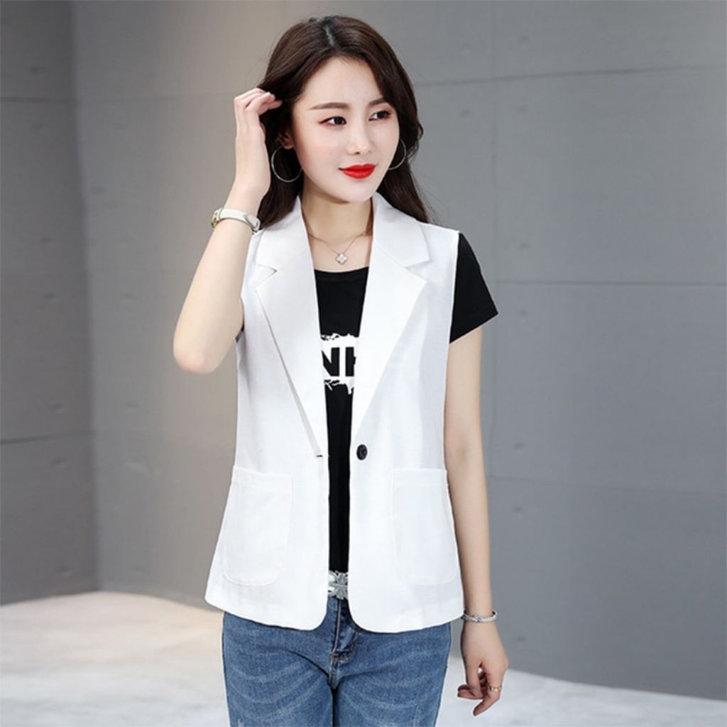 Jual rompi jas blazer/outer vest blazer wanita kekinian slimfit Korean ...