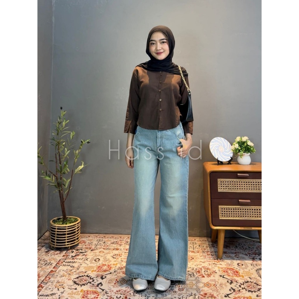 Jual Hass id Flare Jeans Wanita Vintage Retro Biru Blue Celana Denim ...