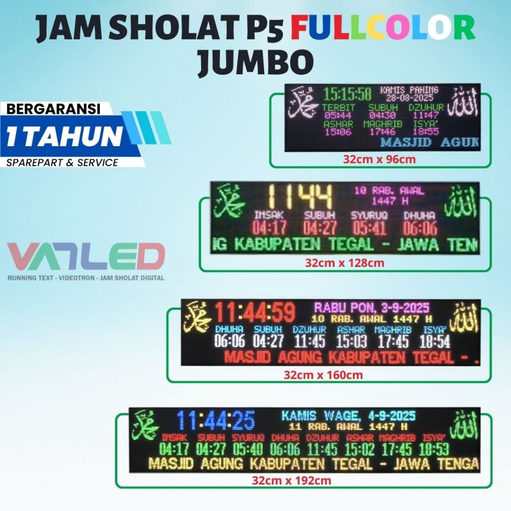 Jual Jam Sholat Digital Otomatis Jam Sholat Masjid Jam Waktu Sholat P5 ...