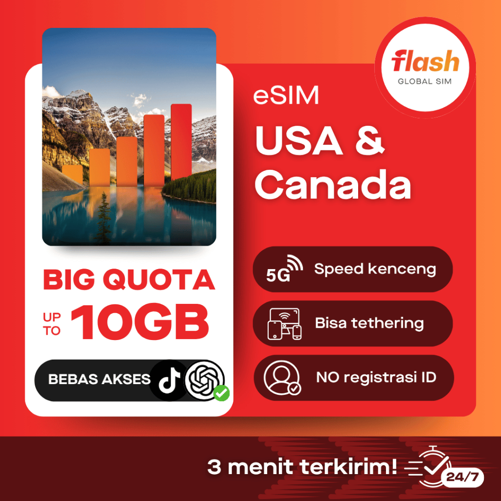Jual Flash Global eSIM USA & Canada Big Quota (eSIM Amerika, eSIM ...