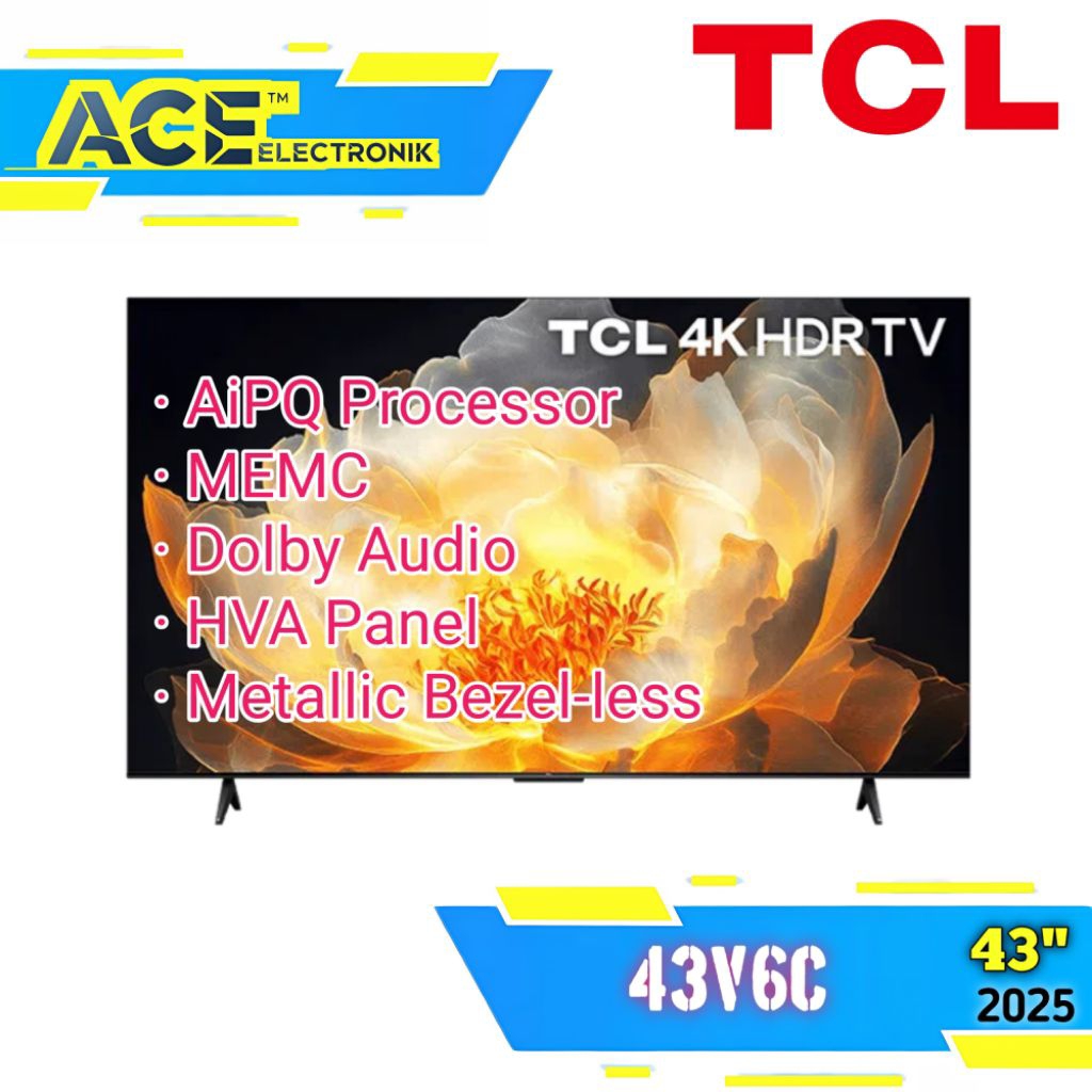 Jual TCL 43 INCH GOOGLE TV 43V6C 4K UHD 2025 MEMC - HDR10 - HVA Panel ...