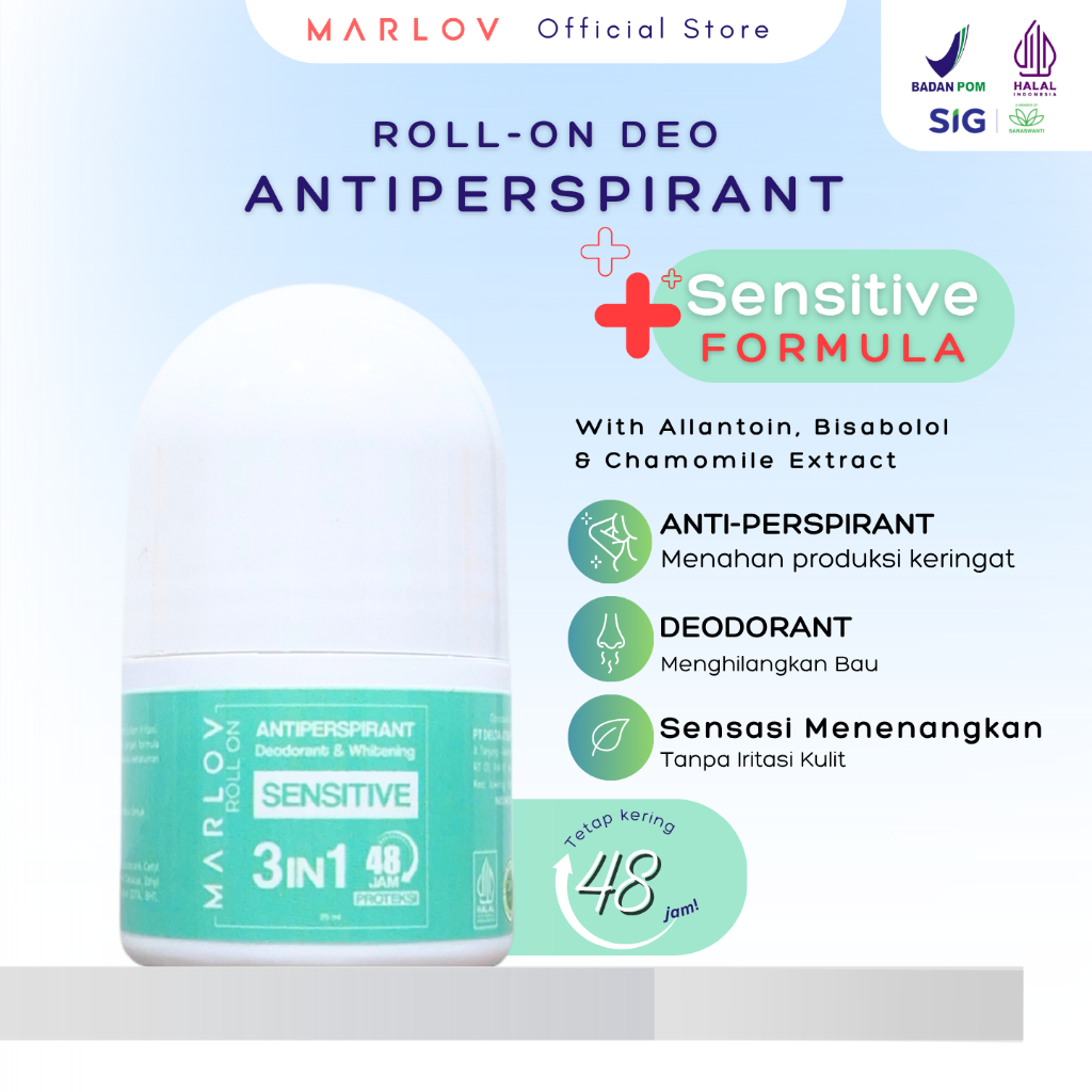 Jual MARLOV 3in1 SENSITIVE FORMULA Antiperspirant Deodorant Whitening ...