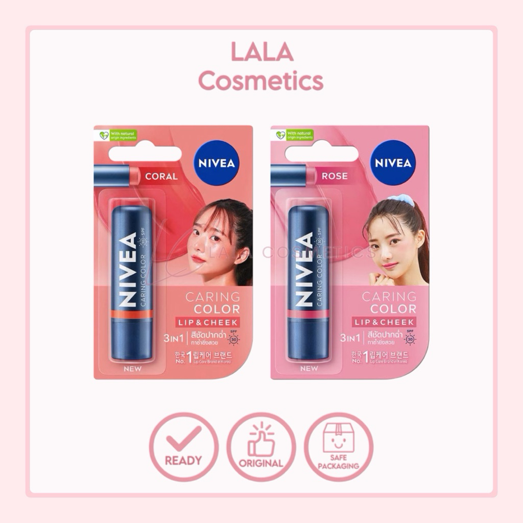 Jual NIVEA Caring Color Lip Balm Coral 3 In 1 SPF 30 | Shopee Indonesia