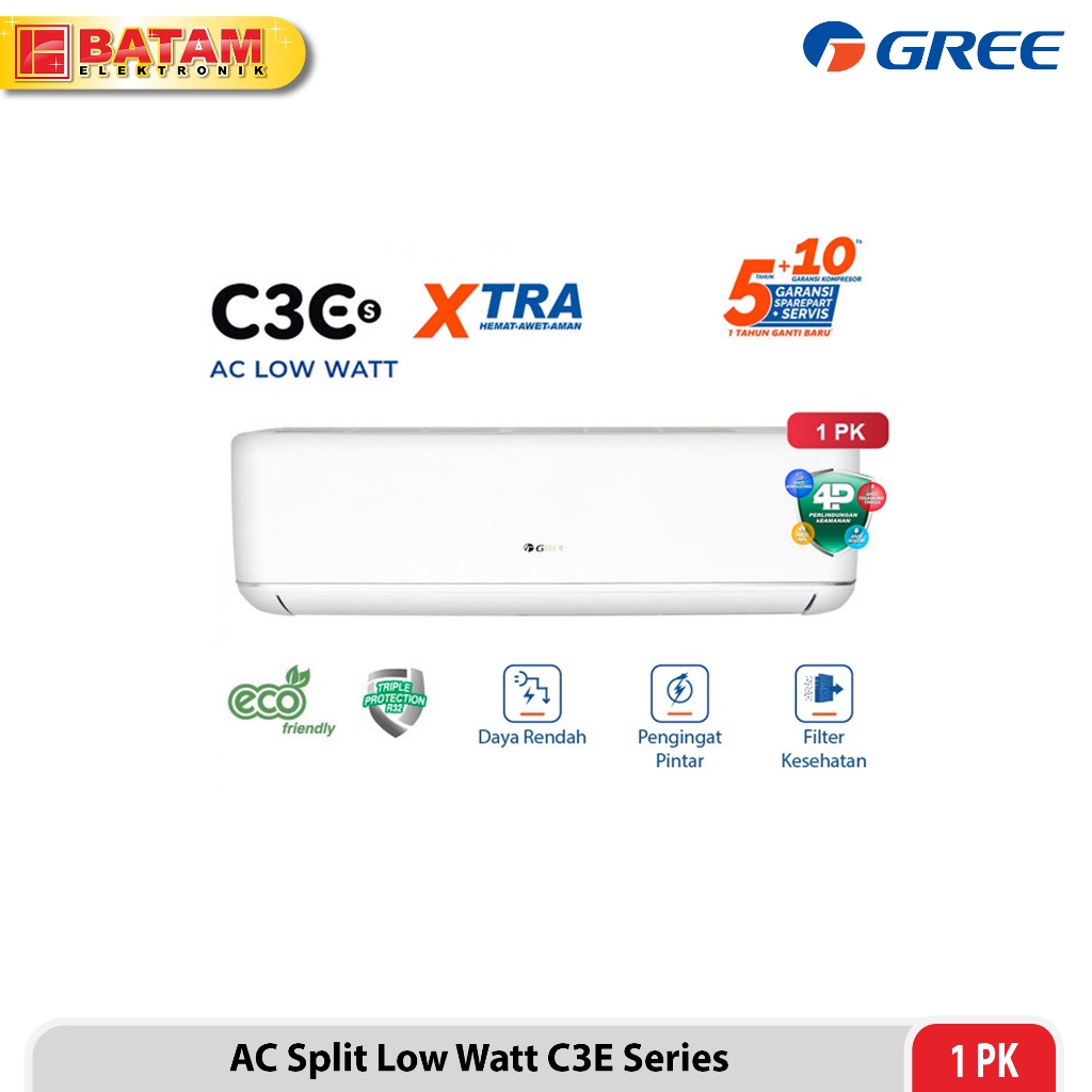Jual Gree AC Wall Mounted Split Deluxe Low Watt C3E Series 1 PK - GWC ...