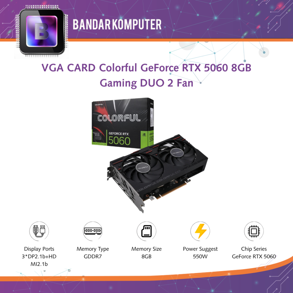 Jual VGA CARD Colorful GeForce RTX 5060 8GB Gaming DUO 2 Fan | Shopee ...