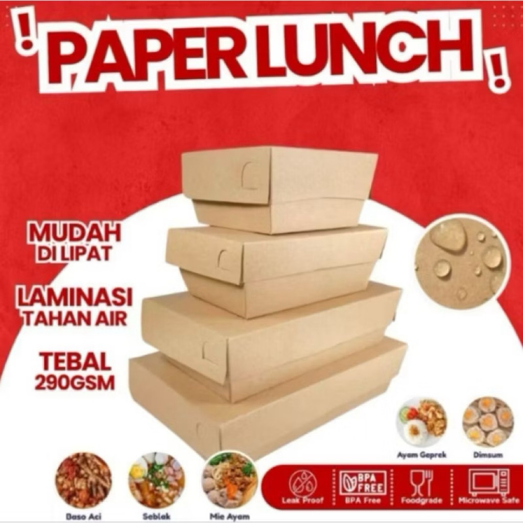 Jual Paper Lunch Box Kotak Makanan Siang| Kotak Bungkus Makanan | Kotak ...