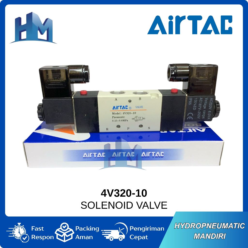 Jual Solenoid Valve 5/2 Way Double Coil AIRTAC 4V320-10 / 4V320 10 ...