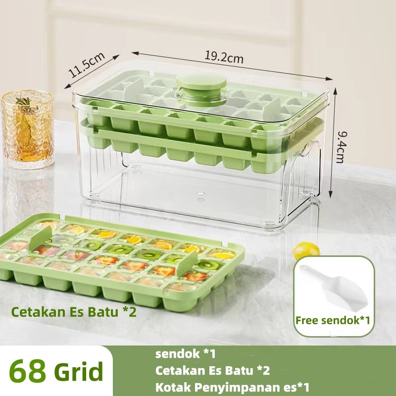 Jual Cetakan Es Batu Kotak Ice 68 Grid 2 Tray/Ice Cube Container Free ...