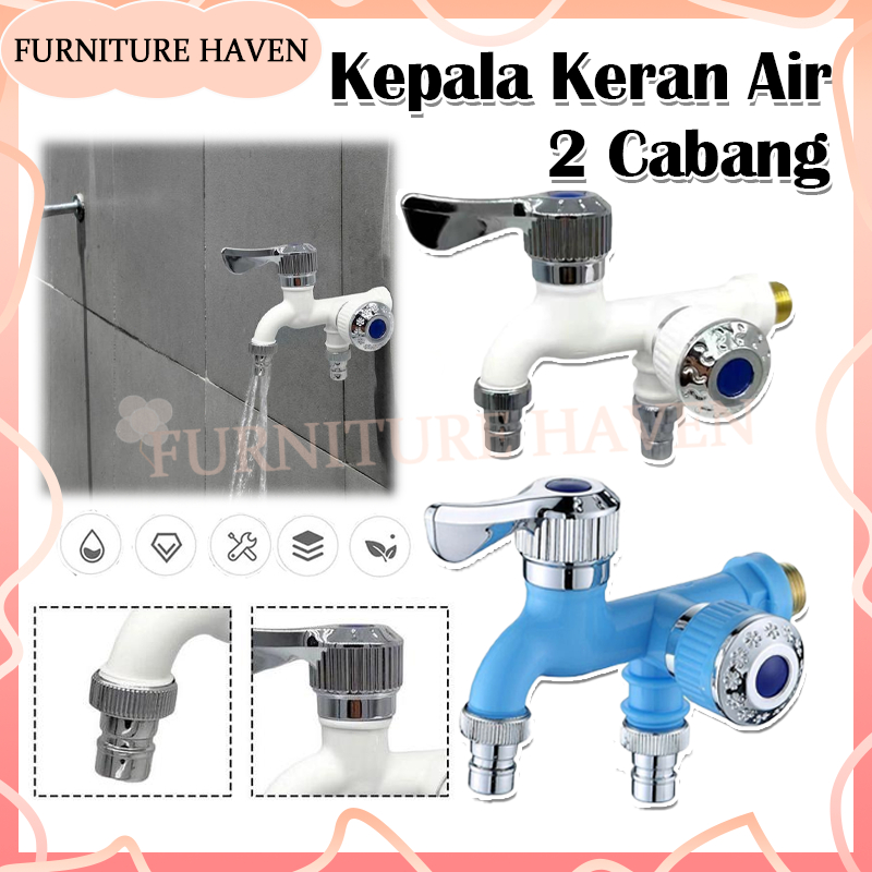 Jual Kran Air Double Plastik Kamar Mandi Toilet WC 1/2 Inch/Kran Shower ...