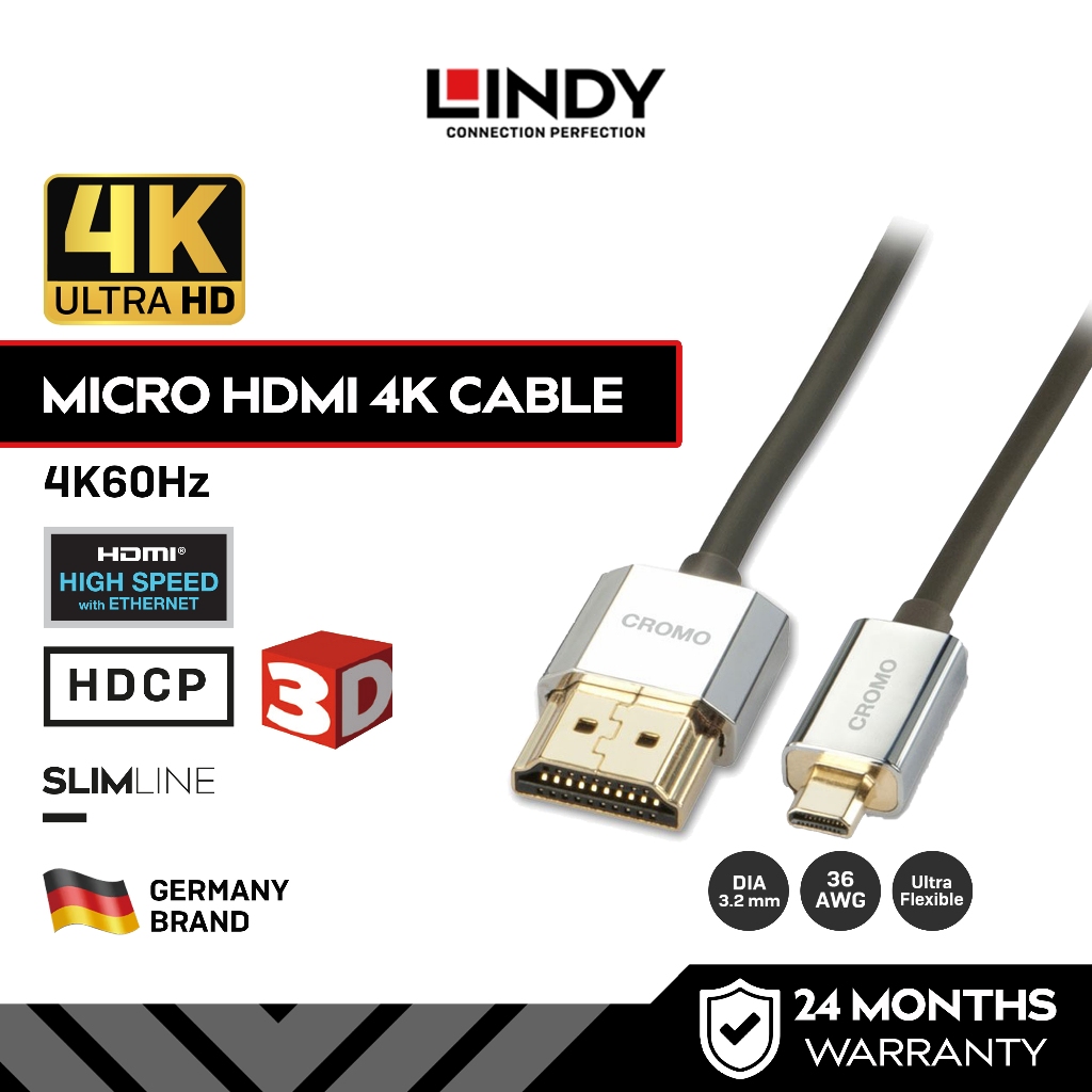 Jual Kabel Micro HDMI Type D LINDY 0.5M 1M 2M 3M 4,5M Cromo Ultra Slim ...