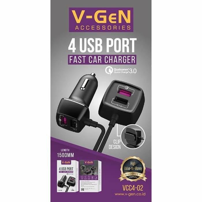 Jual V-GeN Car Charger VCC4-02 Fast Charging QC3.0 4 USB Port VGEN ...