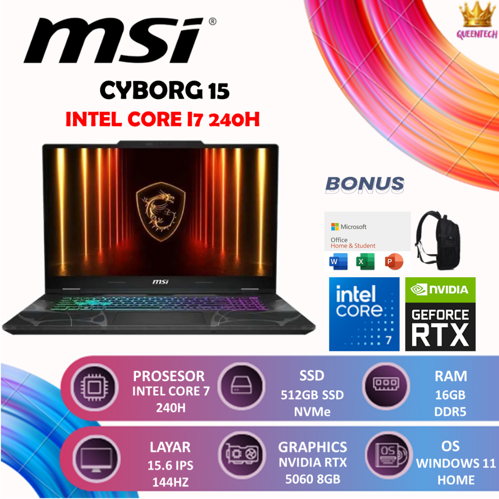 Jual LAPTOP MSI CYBORG 15 INTEL CORE I7 240H RTX5060 8GB/ [16GB/512GB ...