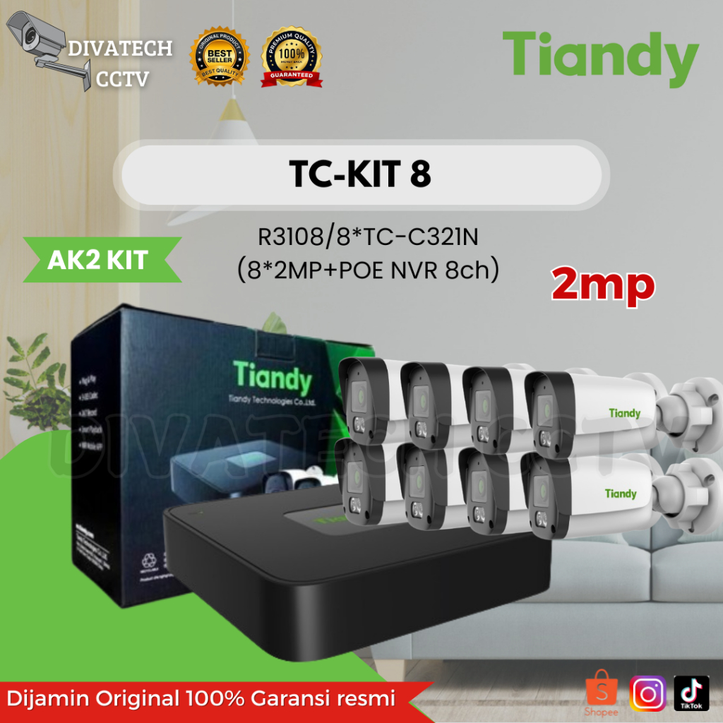 Jual Tiandy AK2 Kit 8ch TC-KIT 8 Paket IP Camera 8 Channel | Shopee ...