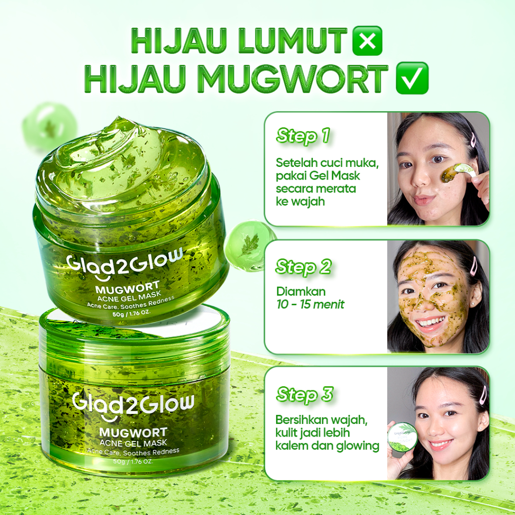 Jual Glad2Glow Mugwort Acne Gel Mask 50g Masker Wajah Masker Komedo dan ...