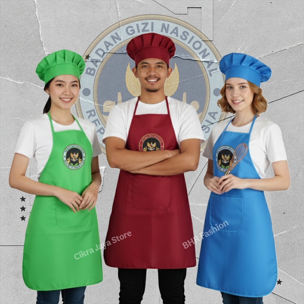 Jual Set Celemek Apron & Topi Chef Dewasa - Sablon BGN untuk Masak ...