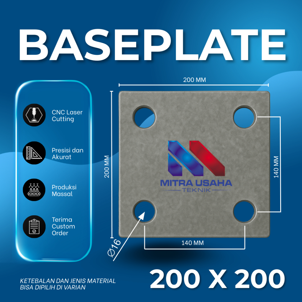 Jual Base Plate 200x200mm Lubang 16mm Plat Besi Potong CNC Laser ...