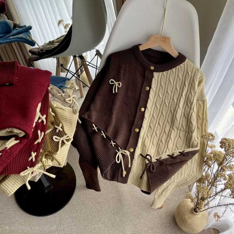 Jual Vilza Cardigan Rajut Wanita Kancing Motif Crop Cable Korean Style ...