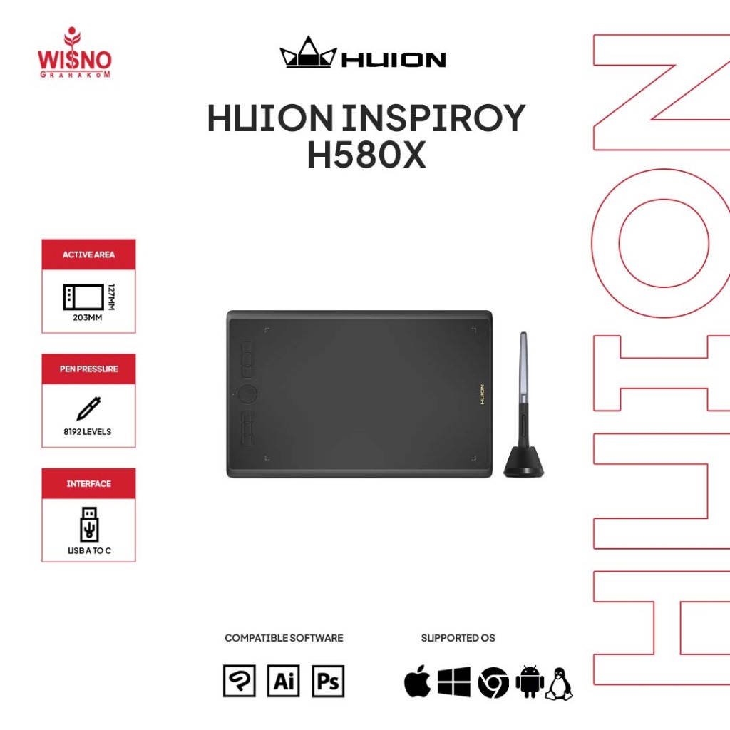 Jual HUION Inspiroy H580X Drawing Pen Tablet Grafis 8x5 Inch - Garansi ...