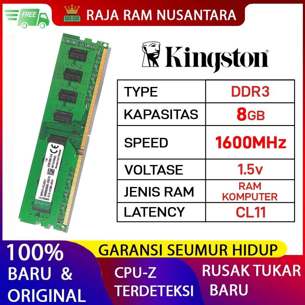 Jual RAM PC KINGSTON DDR3 8GB 1600MHz PC 12800 1.5v ORI RAM KOMPUTER ...