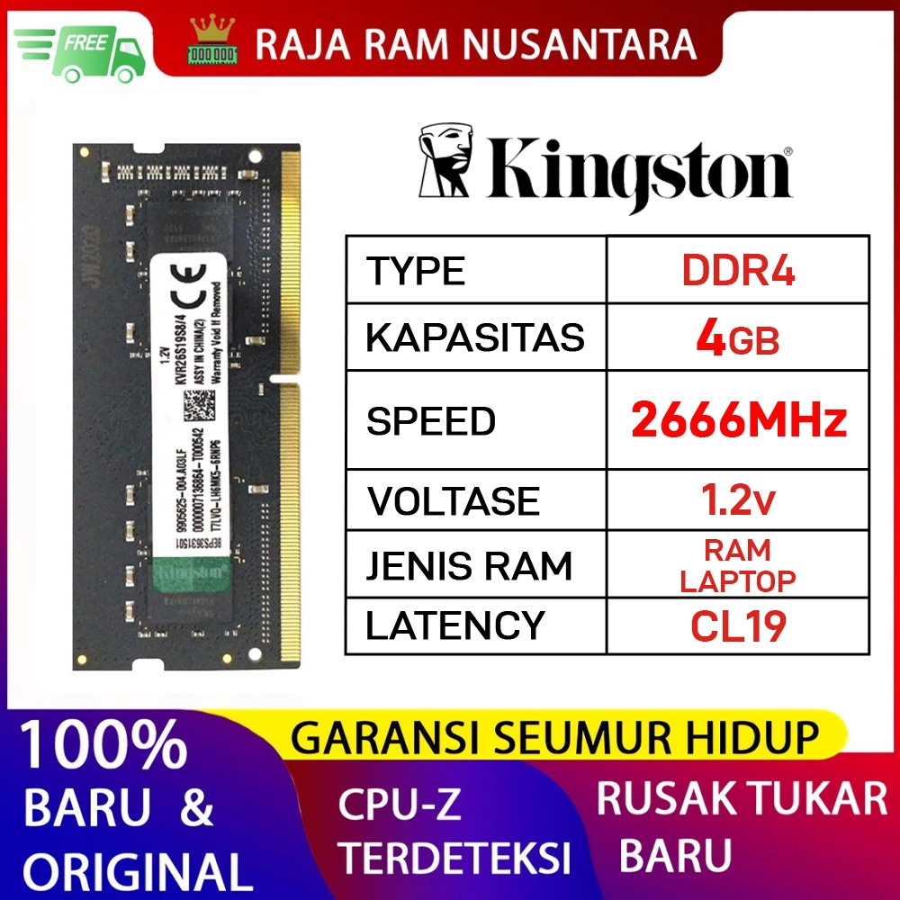 Jual RAM LAPTOP KINGSTON DDR4 4GB 2666MHz PC 21300 1.2v ORI GAMING RAM ...