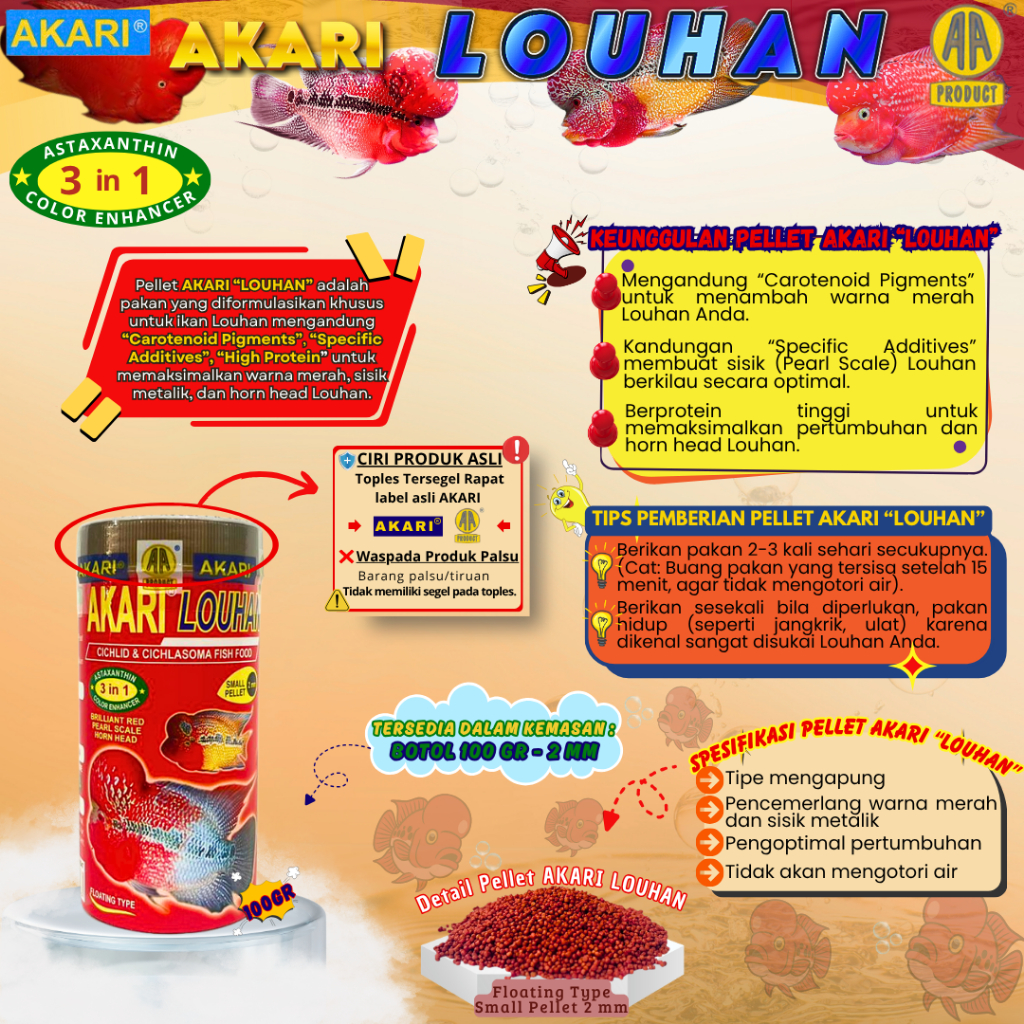 Jual Akari Louhan 3 in 1 Makanan Pakan Ikan Louhan Pelet Mengapung ...