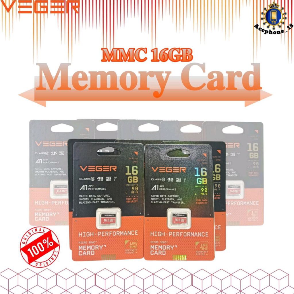 Jual VEGER MMC 16GB TF CARD/MMC/MEMORY Class10 With Package Black ...