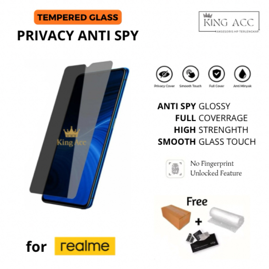 Jual Tempered Glass Anti Spy Glossy Realme 3 5 C3 6 7 Pro 8 Pro 8i 9 ...