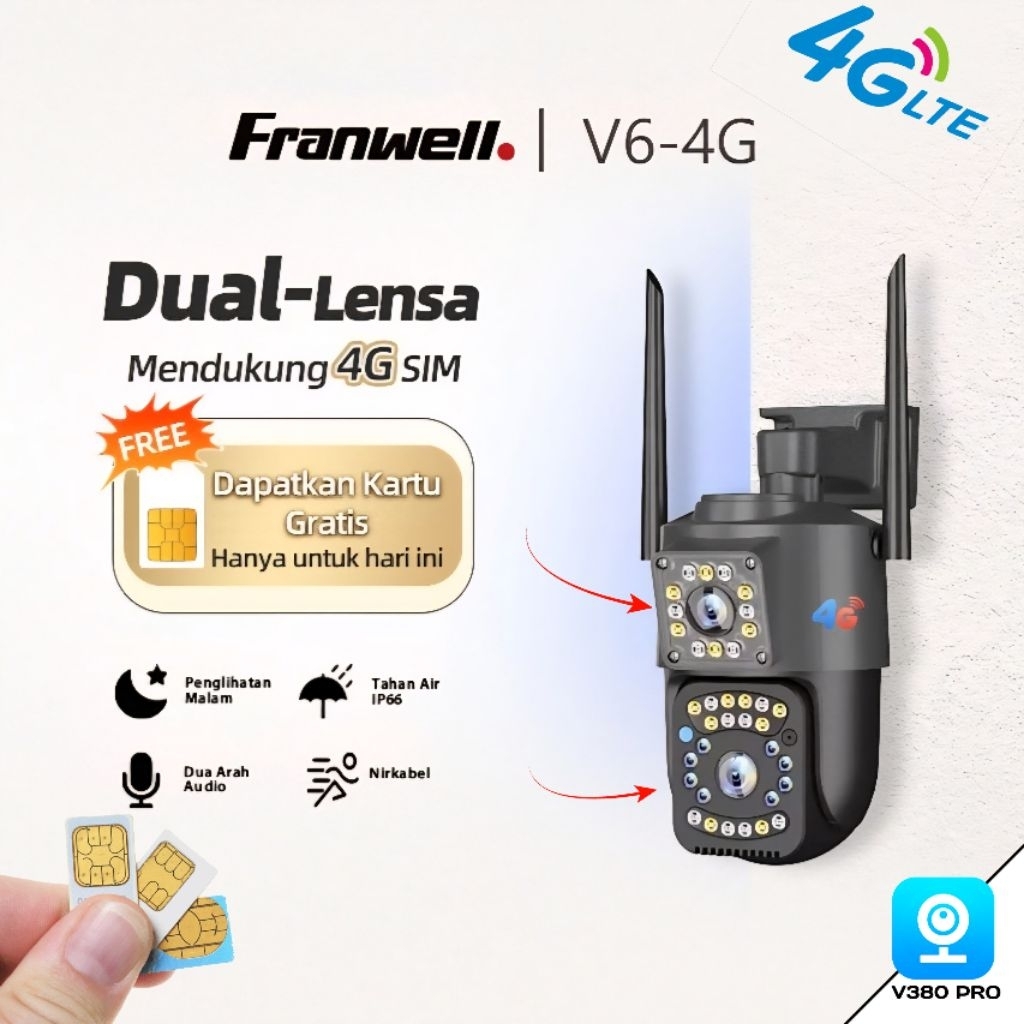Jual CCTV Franwell V6 4G - PAKAI KARTU SIM (V380 PRO DUA KAMERA & ANTI ...
