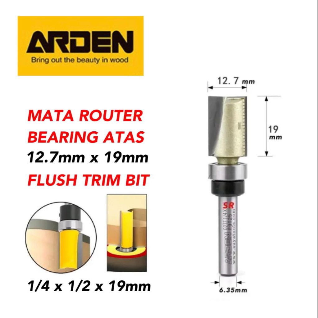 Jual Mata Router/ Profil 12mm × 19mm As 1/4 Roda/ Bearing Atas/ Flush ...