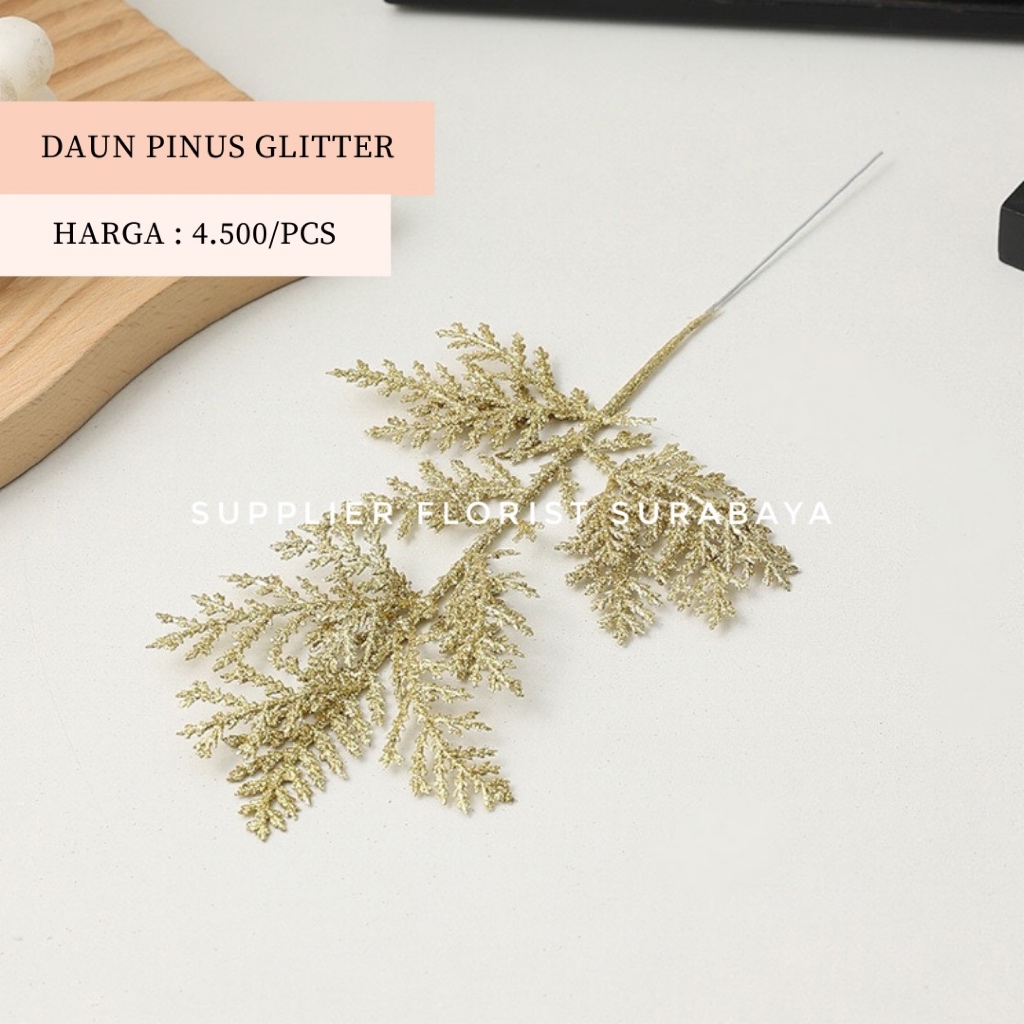 Jual [1 TANGKAI] DAUN PINUS GLITTER GLITER DAUN NATAL DEKORASI ...