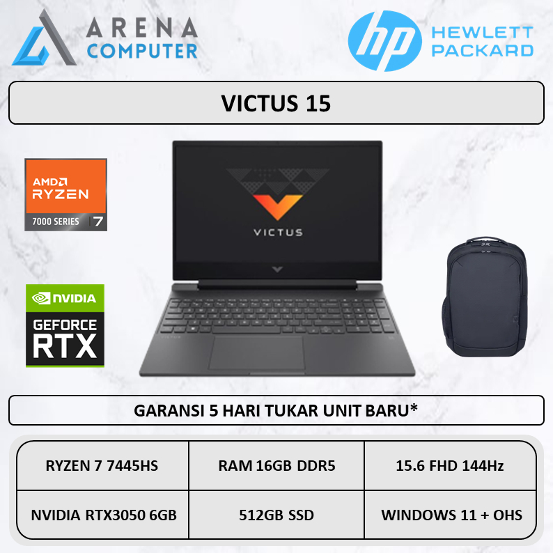 Jual HP Victus 15 Ryzen 7 7445HS RTX3050 16GB 512GB W11+OHS 15.6inch ...
