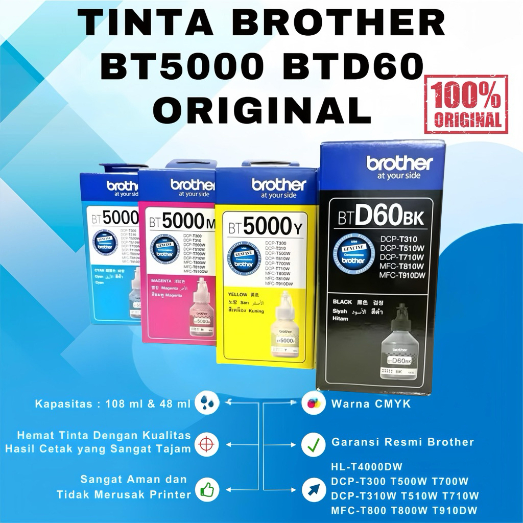Jual Tinta Brother BTD60 BT5000 Black Cyan Magenta Yellow Original ...