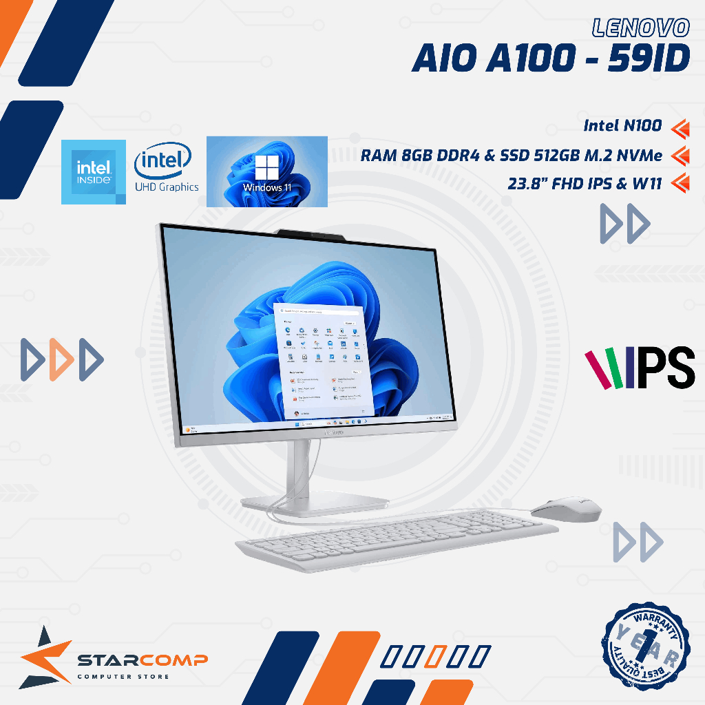 Jual Lenovo PC AIO A100 59ID Intel N100 8GB 512GB 23.8" FHD IPS W11 All ...
