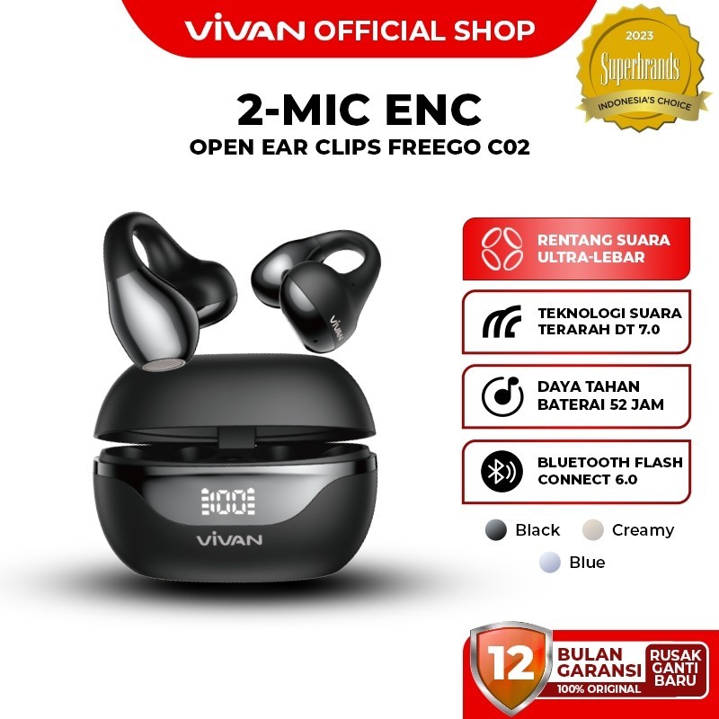 Jual VIVAN FreeGo C02 Clip-On Open Ear Bluetooth 5.4 TWS Earphone ENC 2 ...