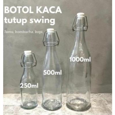 Jual 1L Swing Bottle Tinggi Gendut Bulat Tutup Karet Putih Kedap 1000ML ...